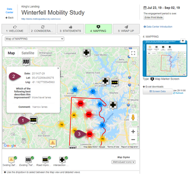 Map Marker Screen Data Center