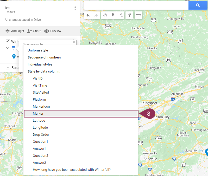 Map Marker Data Summary Options