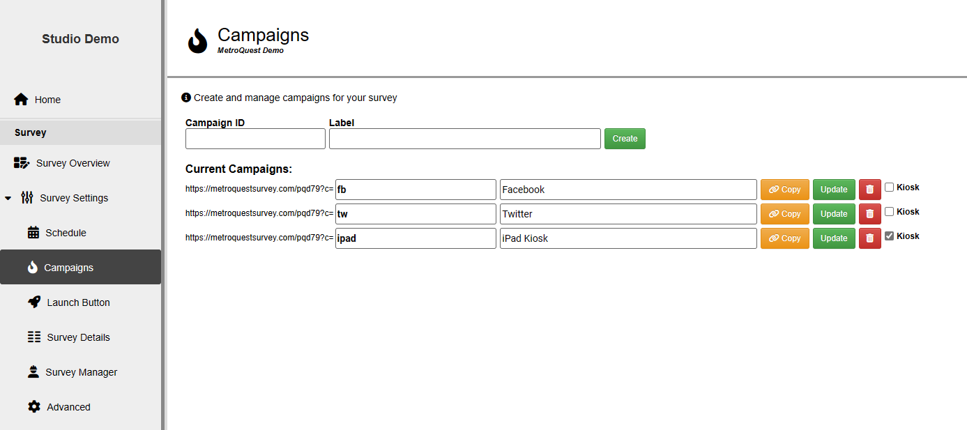 Survey Settings from Survey Overview