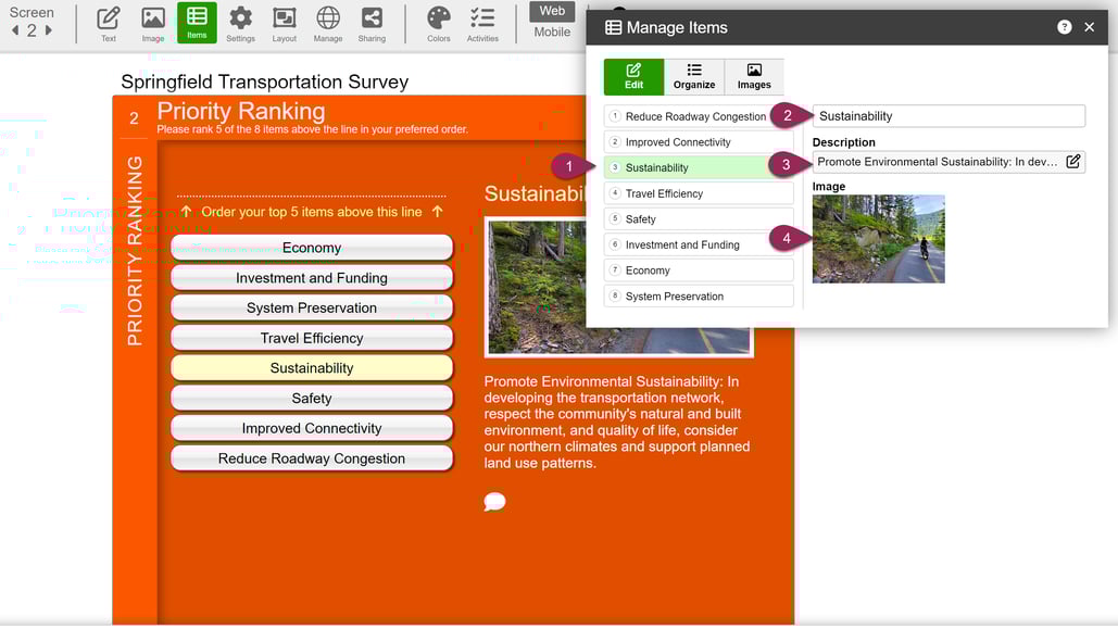 Priority Ranking Screen Items