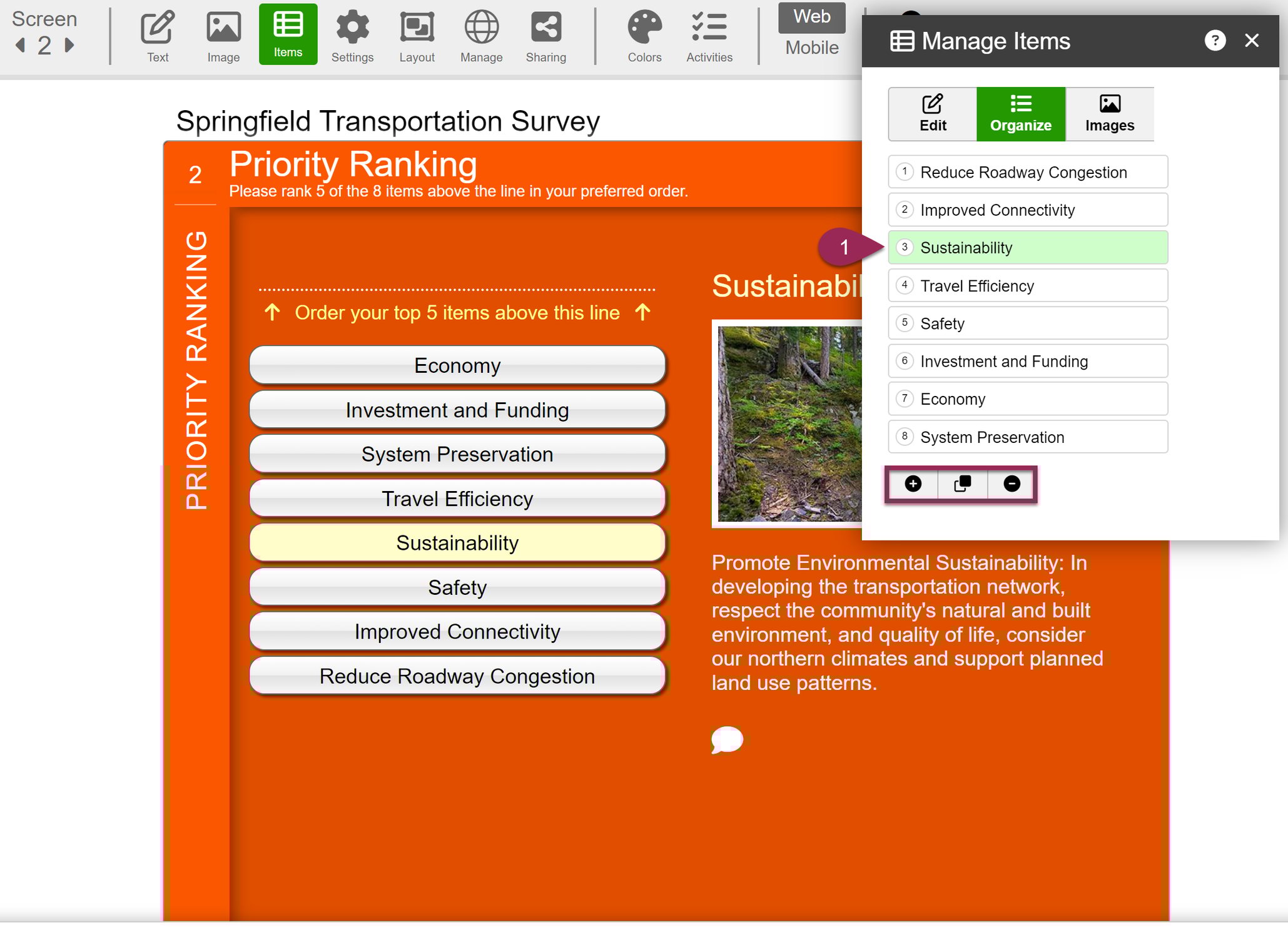 Priority Ranking Screen Items