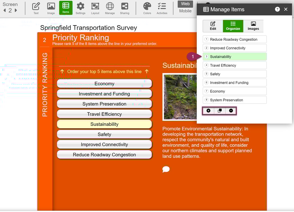 Priority Ranking Screen Items