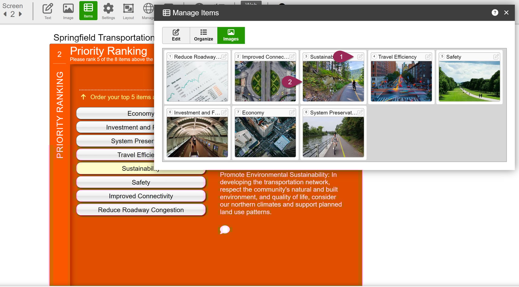 Priority Ranking Screen Items