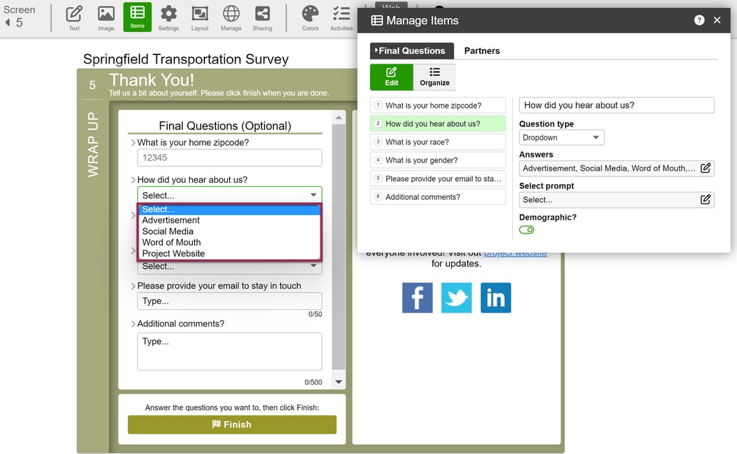 Wrap Up Screen Items