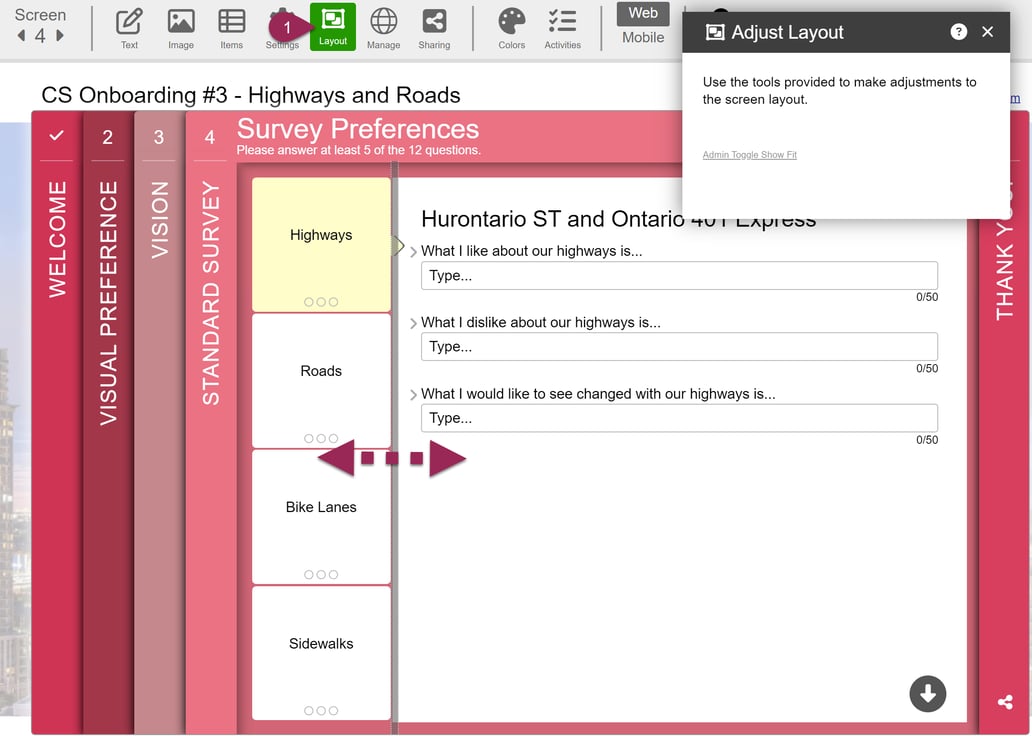 Standard Survey Screen Layout